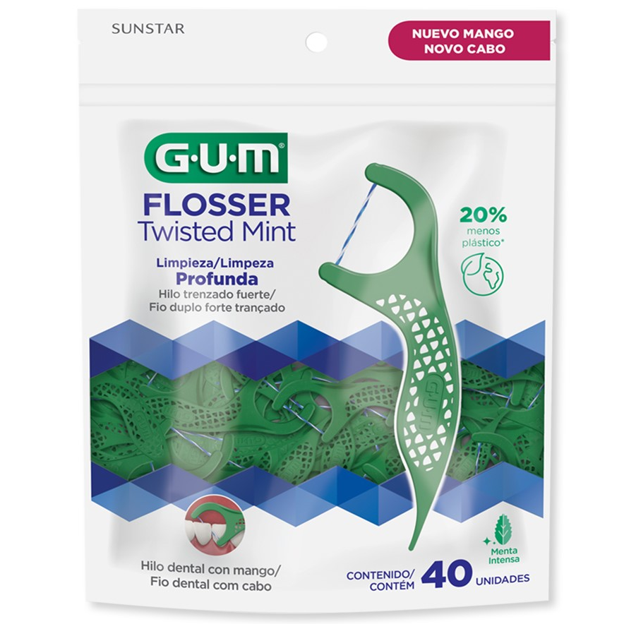GUM® Flossers Twisted Mint con hilo trenzado y sabor menta