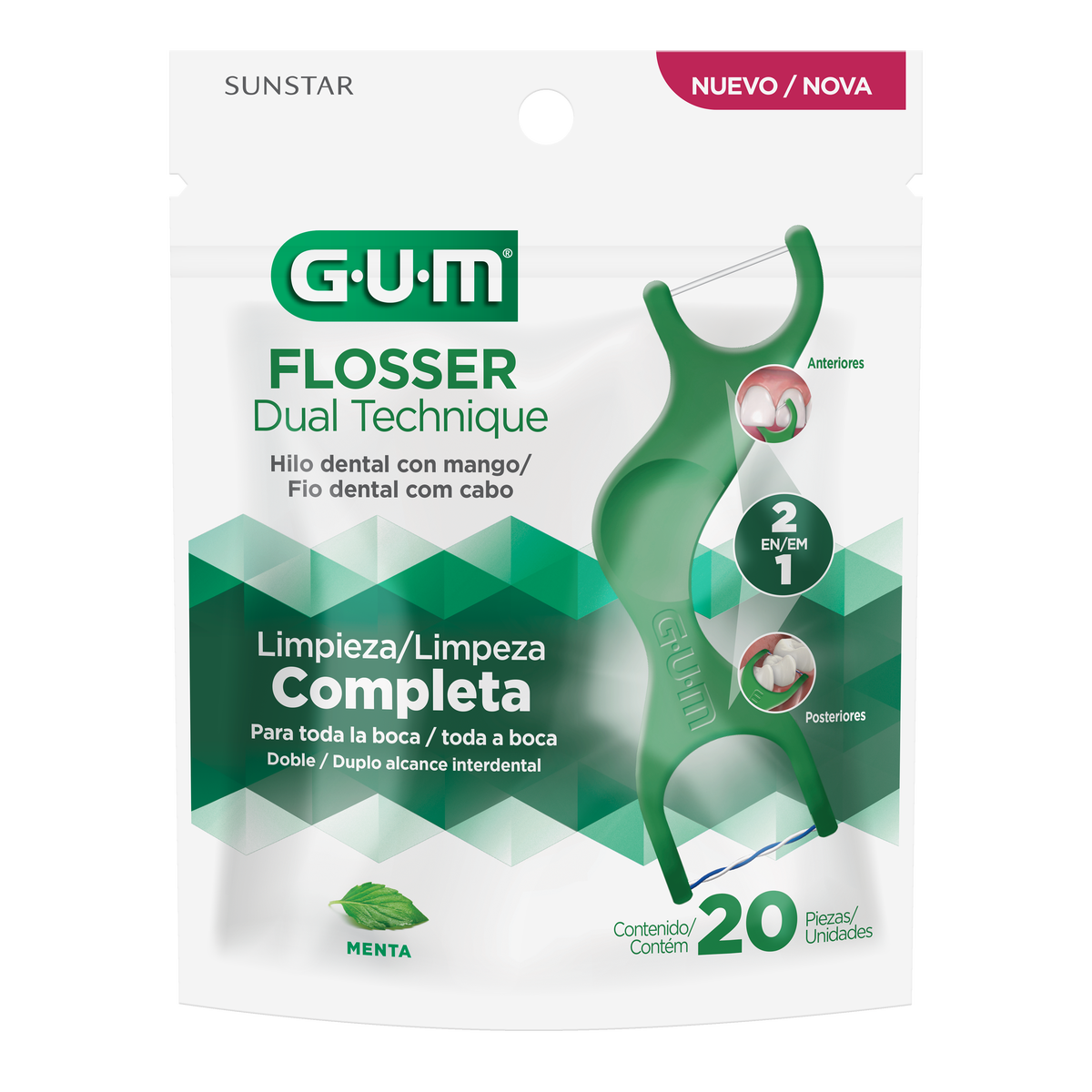 Fio Dental Com Cabo Flosser 2 em 1 Dual Technique GUM®